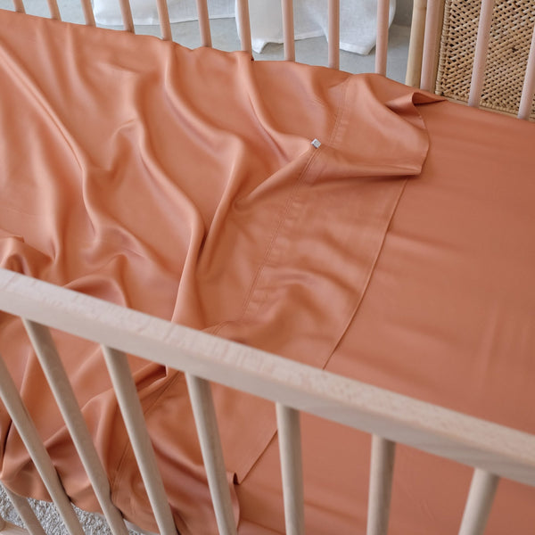 Mulberry Threads - Organic Bamboo Cot Sheets - Rust - Carry Them Close